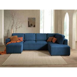 Lisa Design - Livy - wohnlandschaft mit schlaffunktion - mit bettkasten - aus cord - 7 sitze - gerade - schieferblau