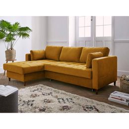 Lisa Design - Anna – ecksofa mit schlaffunktion– mit bettkasten – 4-sitzer – zeitgenössischer stil – links - gelb