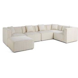 Nova - 5-sitzer modulares ecksofa beidseitig montierbar - mit hocker - aus samt - beige