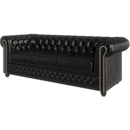 Schwarz Chesterfield Sofa 3-Sitzer Lukas mit Schlaffunktion