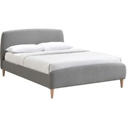 Miliboo Design-Bett Stoff Grau und Holz 140 x 200 cm niels