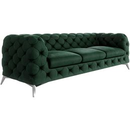 Chesterfield Sofa 3-Sitzer River mit Metall Füßen, Grün Samt