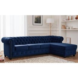 Lisa Design - William - chesterfield ecksofa rechts - 4 sitzplätze - aus samt - nachtblau