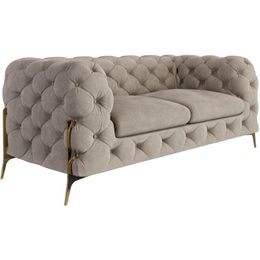 Chesterfield Sofa 2-Sitzer Willow mit Metall Füßen, Creme Samt