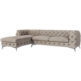 Chesterfield Ecksofa mit Ottomane River, Dunkle Creme Samt