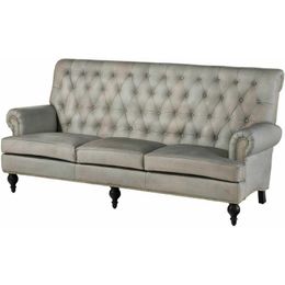 Massivmöbel24 Sofa 3-Sitzer Echtleder 196x84x94 grau chesterfield 207