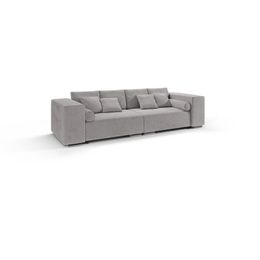 Big Sofa Laura mit Schlaffunktion aus Silber Luxusmicrofaser