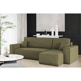 Ecksofa Schlafsofa Sofa maris Stoff Poso Olivgrün Ottomane Rechts