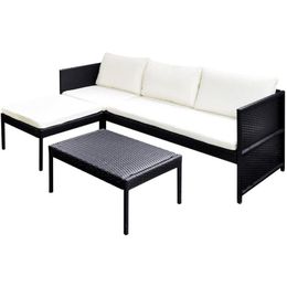 3-tlg. Garten-Lounge-Set mit Kissen Poly-Rattan Schwarz vidaXL