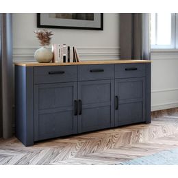 Sideboard FORTE "Bohol" Sideboards Gr. B/H/T: 166cm x 87,2cm x 42cm, 3 St., blau (riviera oak/navy oak // navy oak) Breite 166 cm