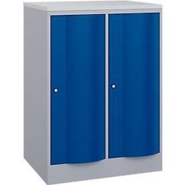 C+P Garderobenschrank Resisto, 2 Abteile, 2 Fächer, B 772 x T 640 x H 1077 mm, Weißalu/Enzianblau