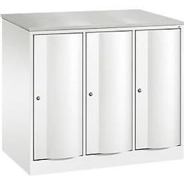 C+P Garderobenschrank Resisto, 3 Abteile, 3 Fächer, B 1148 x T 640 x H 1077 mm, Verkehrsweiß