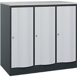 C+P Garderobenschrank Resisto, 3 Abteile, 3 Fächer, B 1148 x T 640 x H 1077 mm, Anthrazitgrau/Lichtgrau