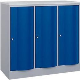 C+P Garderobenschrank Resisto, 3 Abteile, 3 Fächer, B 1148 x T 540 x H 1077 mm, Weißalu/Enzianblau