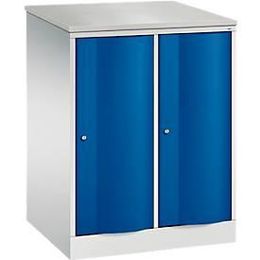 C+P Garderobenschrank Resisto, 2 Abteile, 2 Fächer, B 772 x T 640 x H 1077 mm, Lichtgrau/Enzianblau