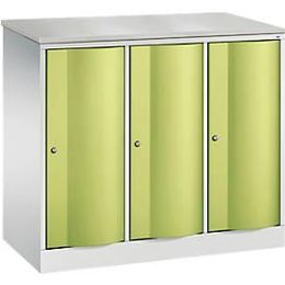 C+P Garderobenschrank Resisto, 3 Abteile, 3 Fächer, B 1148 x T 540 x H 1077 mm, Lichtgrau/Clowngrün