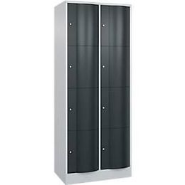 C+P Schließfachschrank Resisto, 2 Abteile, 8 Fächer, B 772 x T 540 x H 1950 mm, Anthrazitgrau/Lichtgrau