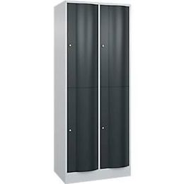 C+P Garderobenspind Resisto, 2 Abteile, 4 Fächer, B 772 x T 540 x H 1950 mm, Lichtgrau/Anthrazitgrau