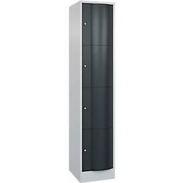 C+P Schließfachschrank Resisto, 1 Abteil, 4 Fächer, B 396 x T 540 x H 1950 mm, Lichtgrau/Anthrazitgrau