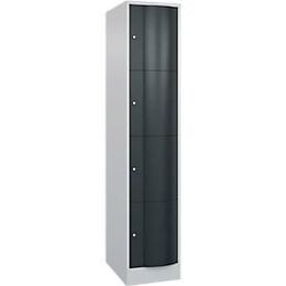 C+P Schließfachschrank Resisto, 1 Abteil, 4 Fächer, B 396 x T 640 x H 1950 mm, Lichtgrau/Anthrazitgrau