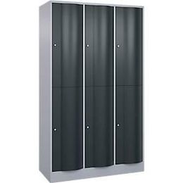 C+P Garderobenspind Resisto, 3 Abteile, 6 Fächer, B 1148 x T 540 x H 1950 mm, Weißalu/Anthrazitgrau
