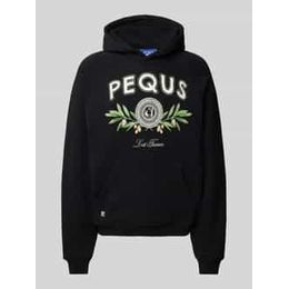 PEQUS Hoodie mit Label-Motiv-Print Modell 'Olive Coin Relic'