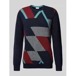 Tom Tailor Regular Fit Strickpullover mit Wollanteil und mehrfarbigem, geometrischem Muster