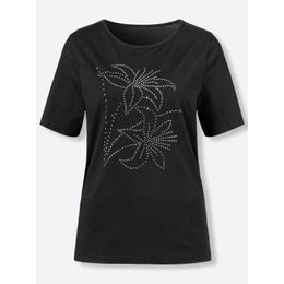 WITT Damen Kurzarmshirt mit Steinchen verziert, schwarz, Größe 44