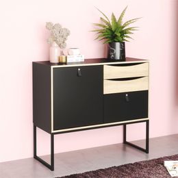 Sideboard Andas "Stubbe" Sideboards Gr. B/H/T: 98,7 cm x 86,6 cm x 40,0 cm, 3 St., schwarz Kommode Breite 98,7 cm, 1 Tür und 3 Schubkästen, Ledergriffe