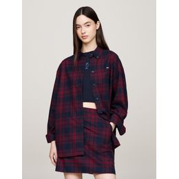 Hemdbluse Tommy Jeans CURVE "TJW RLX TARTAN CHECK SHIRT EXT" Gr. 5XL (50), rouge winter check, Damen, Web, Obermaterial: 60% Baumwolle, 40% Polyester, kariert, Blusen, in Großen Größen mit Logostickerei