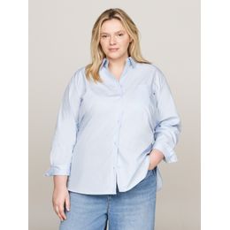 Hemdbluse Tommy Hilfiger Curve "CRV ESS COTTON EASY FIT SHIRT" Gr. 48, blau (breezy blue) Damen Blusen in Großen Größen, Brusttasche, Kellerfalte hinten, abgerundeter Saum