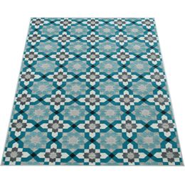 Teppich Paco Home "Charleroi 492" Teppiche Gr. B: 160 cm 1 St., 3 mm, L: 230 cm, blau (türkis) 3D-Design, Motiv Blüten, In- und Outdoor geeignet