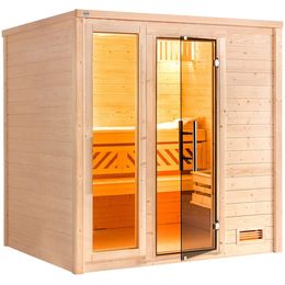 Weka Sauna "Massivholzsauna BERGEN 1.8" Saunen Blockbohlen, naturbelassenes Fichtenholz Gr. Saunaofen, beige (natur)