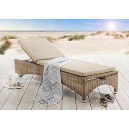 Gartenliege Destiny "BOLIVAR" Gartenliegen beige (sempuluth) Polyrattan, mit Rollen, 200x70x34cm, verstellbar, semp., ohne Auflage