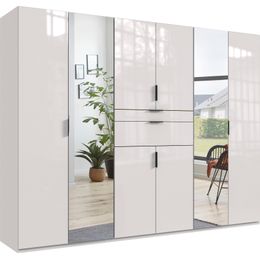 Drehtürenschrank wimex "Moldau OTTOs CHOICE TOPSELLER Lieferung bis in Deine Etage" Schränke Gr. B/H/T: 270 cm x 208 cm x 58 cm, 8 St., weiß (weiß hochglanz) Kleiderschrank mit Spiegel, 2 Schubladen in Breiten schwarze Griffe