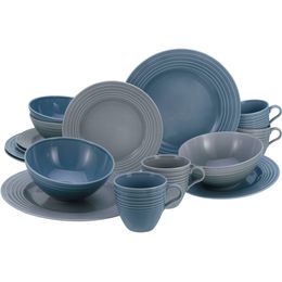 Kombiservice Creatable "Geschirr-Set Stripes Colors", bunt, 16 tlg., Porzellan, Geschirr-Sets, Service, umlaufendes Rillenrelief, 16 Teile, für 4 Personen