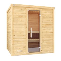 Weka Sauna "Massivholzsauna BERGEN 2" Saunen Blockbohlen, moderne Ganzglastür Gr. Saunaofen, beige (natur)