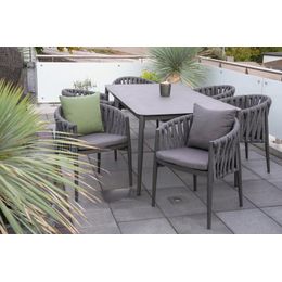 bellasole Garten-Essgruppe BELLA SOLE "Maui", grau (dunkelgrau), Polyester, Aluminium, Polyester, Sitzmöbel-Sets, 6 Stühle mit Tisch