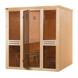 Weka Sauna "Elementsauna KAARINA 2" Saunen platzsparende Nischensauna, 2 Fensterelemente, moderne Ganzglastür Gr. Bio-Ofen, externe Steuerung, 4,5 kW, beige (natur)