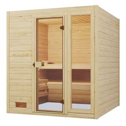 Weka Sauna "Massivholzsauna VALIDA 3" Saunen Blockbohlen, Fensterelement, moderne Ganzglastür Gr. ohne Ofen, beige (natur)