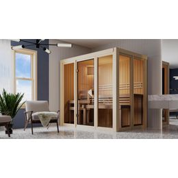 Karibu Sauna "Ivana 3" Saunen Ganzglasfront Gr. Bio-Kombiofen, externe Steuerung, 3,6 kW, beige (naturbelassen)