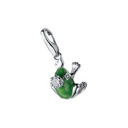 Charm-Einhänger Giorgio Martello MILANO "Frosch mit Krone und Zirkonia, Silber 925" Charms grün Damen