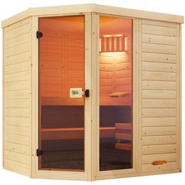 Weka Sauna "Massivholz-Elementsauna LAUK" Saunen Blockbohlen, vorgefertigte Elemente Gr. Saunaofen, externe Steuerung, 4,5 kW, beige (natur)