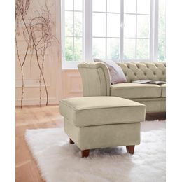 Polsterhocker Home Affaire "Reims" Hocker Gr. B/H/T: 57 cm x 45 cm x 50 cm, NaturLEDER, beige (creme) echte Chesterfield-Knopfheftung, Samtoptik mich changierender Optik