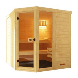 Weka Sauna "Massivholz-Elementsauna LAUK" Saunen Blockbohlen, vorgefertigte Elemente Gr. Saunaofen, integrierte Steuerung, 9 kW, beige (natur)