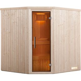 Weka Sauna "Elementsauna KIRUNA 2" Saunen vorgefertigte Elemente, 230 Volt Anschluss, moderne Ganzglastür Gr. Saunaofen, externe Steuerung, 4,5 kW, beige (natur)