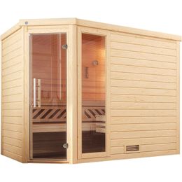 Weka Sauna "Massivholzsauna TURKU 3" Saunen Blockbohlen, Fensterelement, moderne Ganzglastür Gr. Bio-Ofen, externe Steuerung, 9 kW, beige (natur)