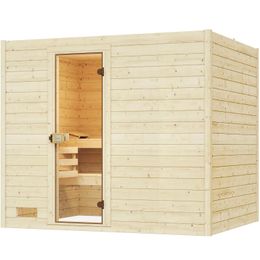 Weka Sauna "Massivholzsauna VALIDA 4" Saunen Blockbohlen, moderne Ganzglastür Gr. Bio-Ofen, beige (natur)