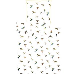 Bettwäsche Apelt "Kolibri" Gr. B/L: 135cm x 200cm, , Mako-Satin, B/L: 80cm x 80cm, weiß stylische bunte Vögel