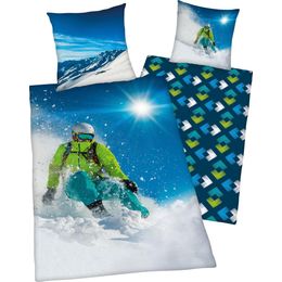 Herding's Young Collection Wendebettwäsche HERDING YOUNG COLLECTION "Skifahrer" Bettwäsche Gr. B/L: 135cm x 200cm, , Renforcé, B/L: 80cm x 80cm, bunt mit tollem "Skifahrer" Motiv